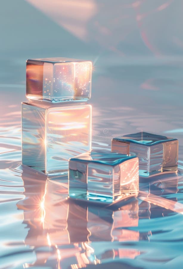 Abstract Background with Three Transparent Glass Blocks Reflecting ...