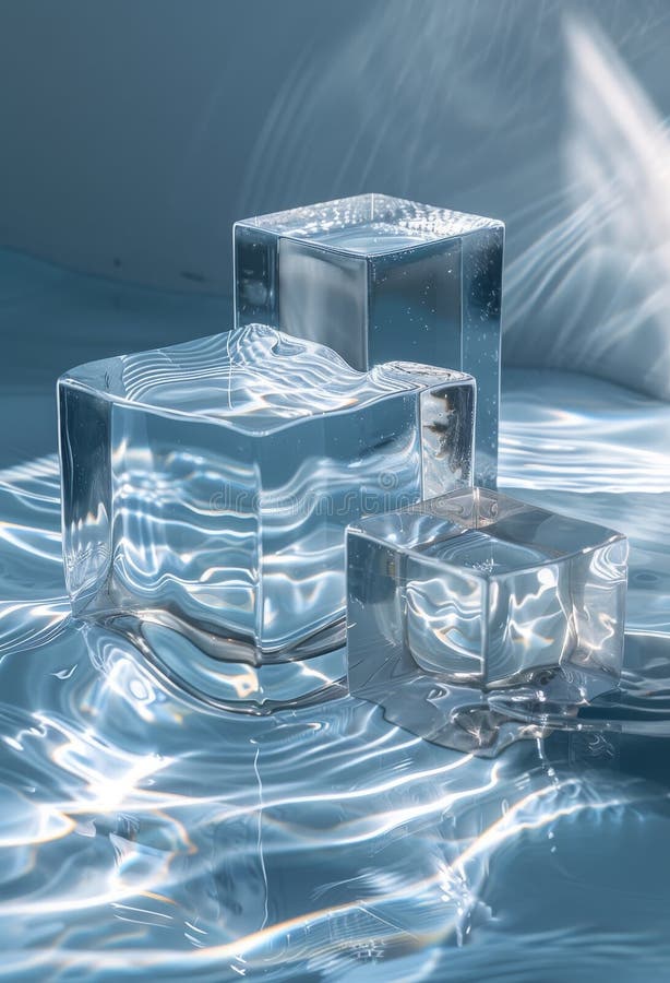 Abstract Background with Three Transparent Glass Blocks in Rippling ...