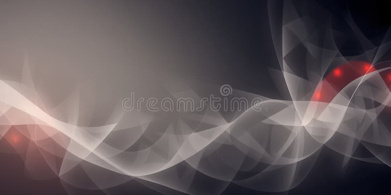 Abstract Background with Translucent White Waves and Red Dots on a Dark ...