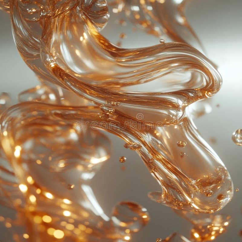 Abstract Background with Transparent Golden Liquid Fluid Waves in ...