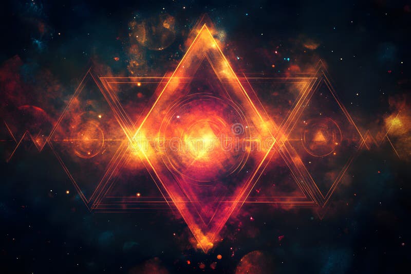 Cosmic Triangle Abstract Background with Nebula and Glowing Lines Stock ...