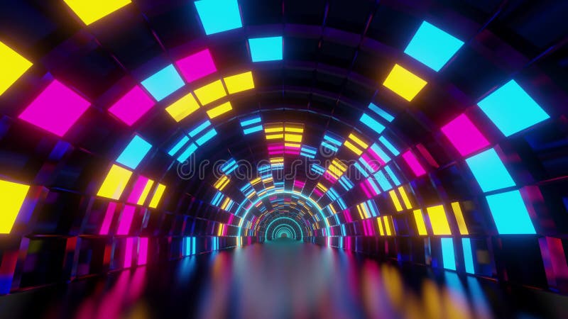 Abstract Background of a Tunnel with Colorful Glowing Lights on the ...