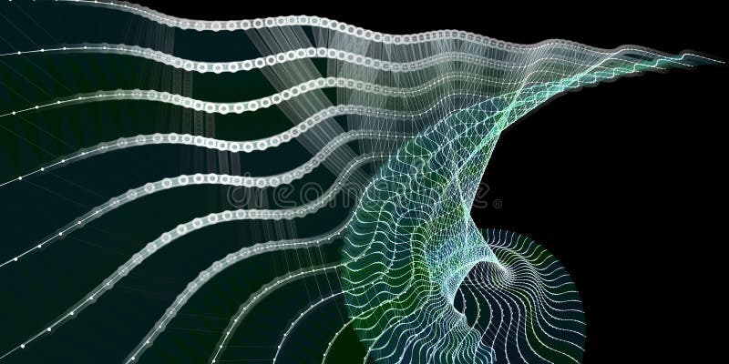 Abstract Background Twisting Grid with Blurred Circles on Black. Big ...