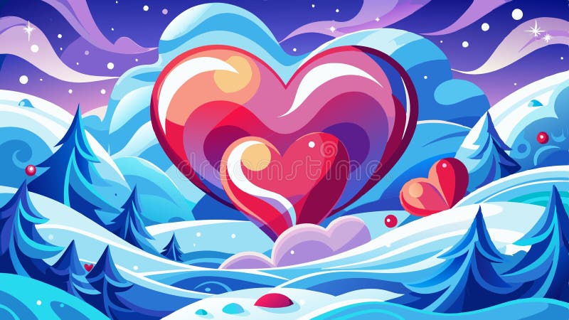Abstract Background with Two Hearts on the Snow. Valentine Background ...