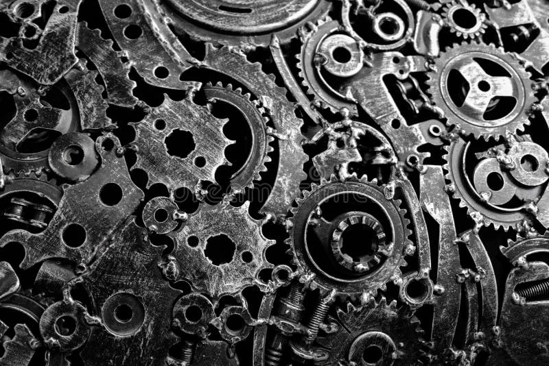 Abstract Background from Used Engine Parts. Black and White Background ...