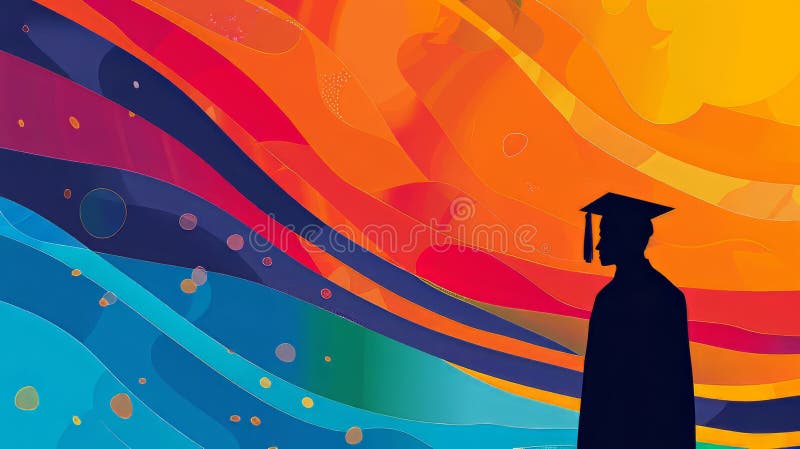 Abstract Background with Vibrant Colors and a Graduate Silhouette Stock ...