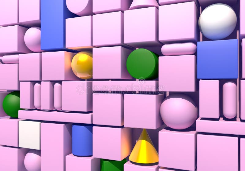 Abstract Background with Wall of Multiple 3d Shapes Stock Illustration ...
