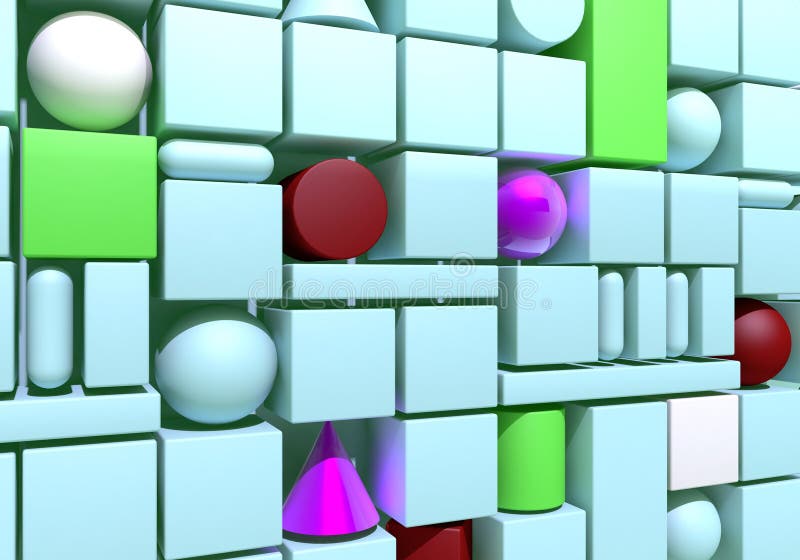 Abstract Background with Wall of Multiple 3d Shapes Stock Illustration ...