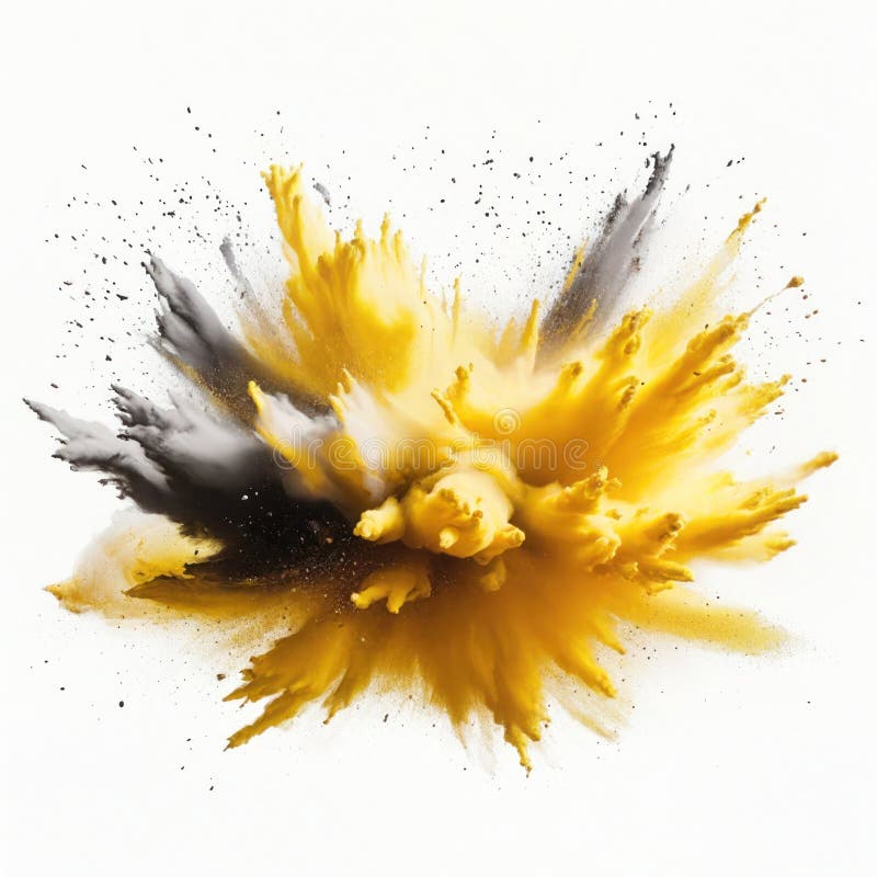 Yellow and Black Powder Paint Explosion on Light Background. Stock ...