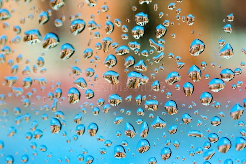 Abstract Background with Water Drops and Distorted Windows of the ...