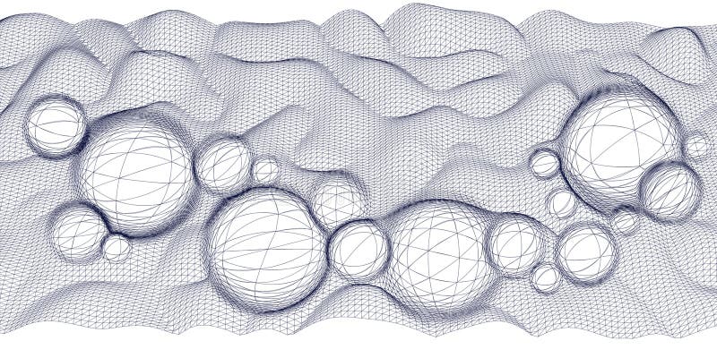 Abstract Background Waves Grid with Gpoup of Bubbles on White. Vector ...