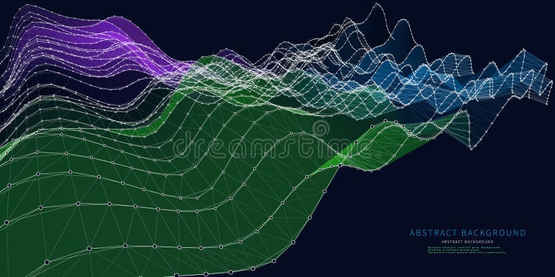 Abstract Background Wavy Color Grid with Circles and Lines on Dark ...