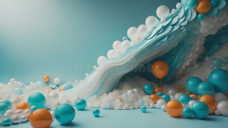 Abstract Background with White and Blue Balloons and Waves. Generative ...