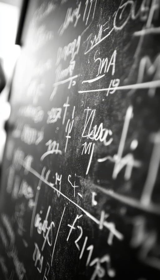 Abstract Background, White Chalkboard with Handwritten Mathematical ...