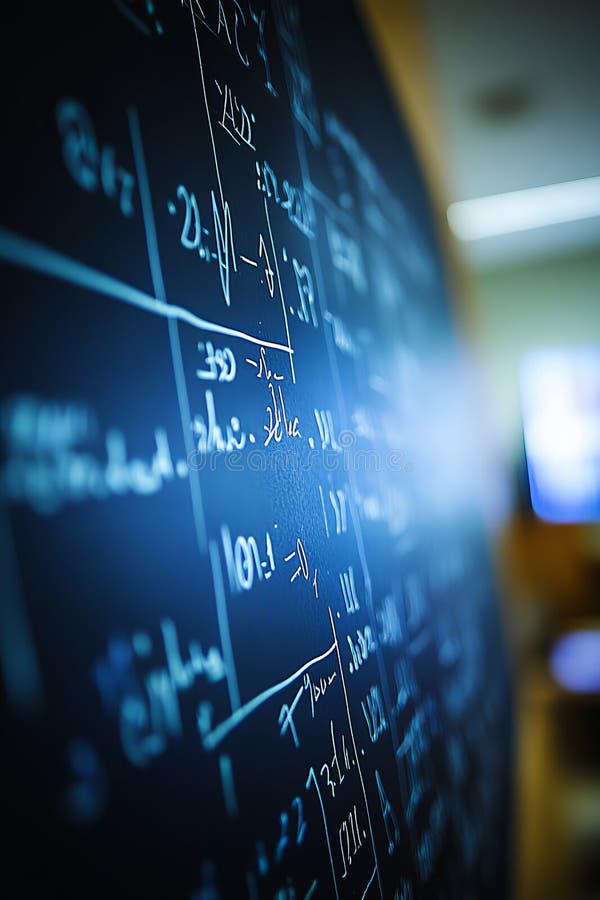 Abstract Background with White Chalkboard Math Equations, Formulas, and ...