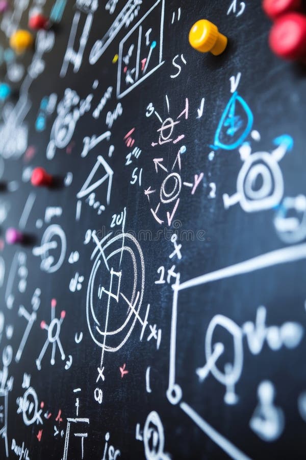 Abstract Background, White Chalkboard with Mathematical Formulas ...