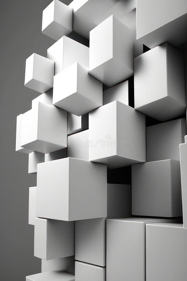 Abstract Background, White Cubes on a Gray Background. Vertical ...