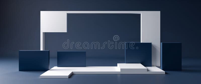 Abstract Background with White and Dark Blue Rectangular Shapes Framing ...