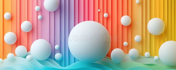 Abstract Background with White Spheres on Rainbow Colored Waves Stock ...