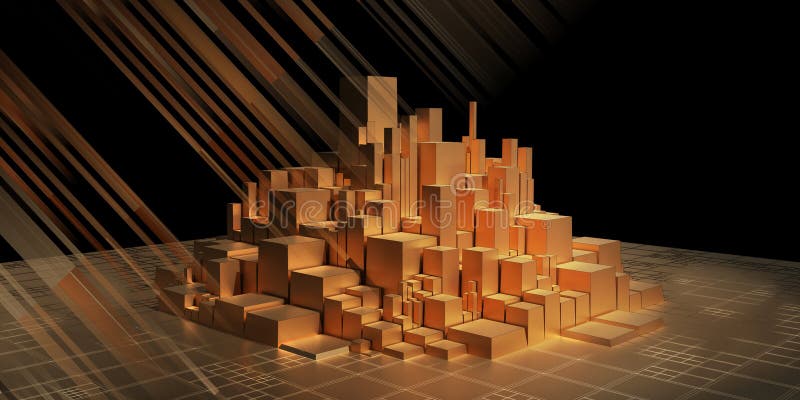 Abstract Background Wireframe Golden Graph from Boxes and Blurred Lines ...