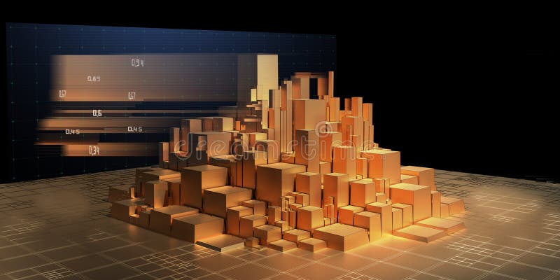 Abstract Background Wireframe Golden Graph from Boxes and Blurred Lines ...