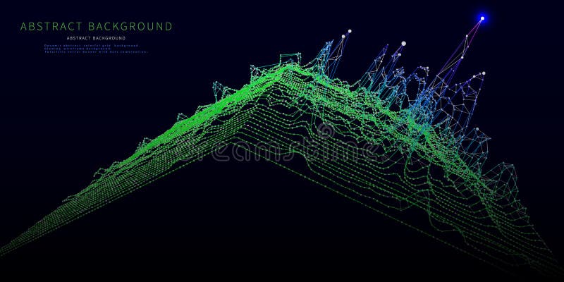 Abstract Background with Wireframe Grid Connecting Dots and Data on Blue. Analytics Data ...