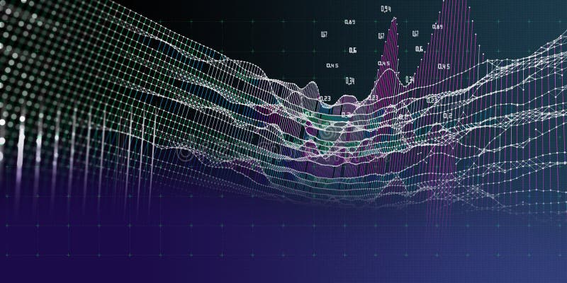Abstract Background with Wireframe Virtual Board from Grid Data. Visual Presentation of ...