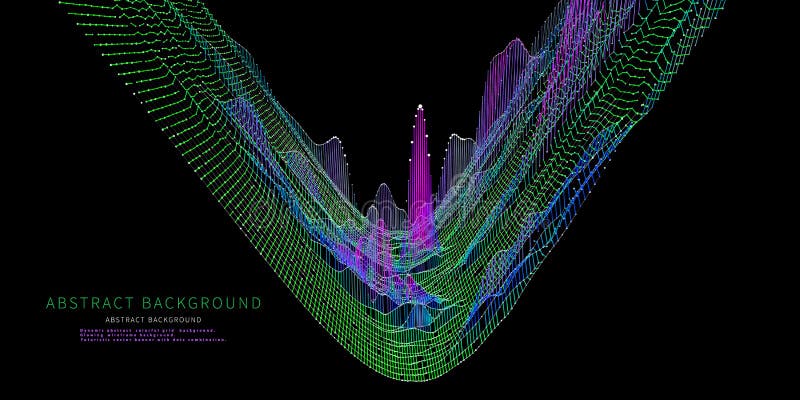 Abstract Background with Wireframe Virtual Wirefram Grid Data. Visual Presentation of Analytics ...