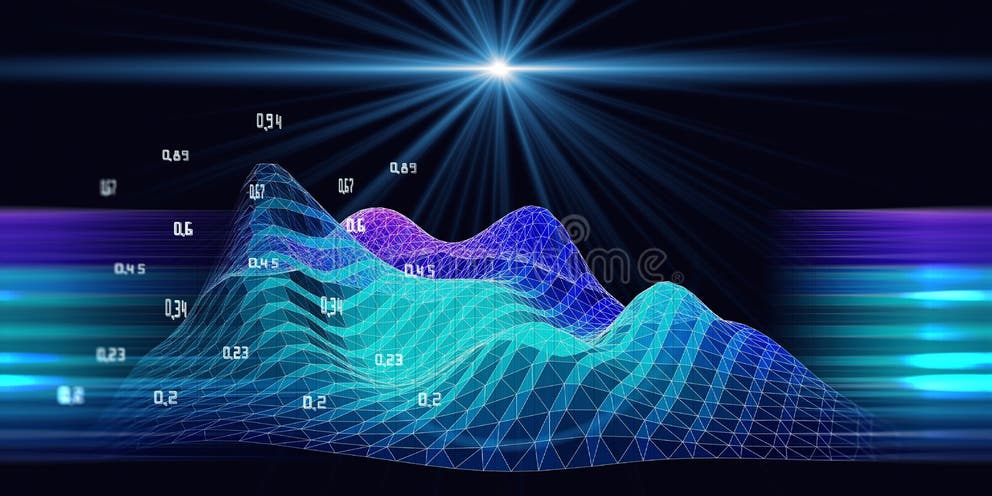Abstract Background with Wireframe Wavy Algorithm Analyze Data with Blurred Lines. Quantum ...
