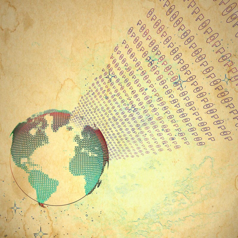 Abstract Background with World Globe and Binary Code on Clouds ...