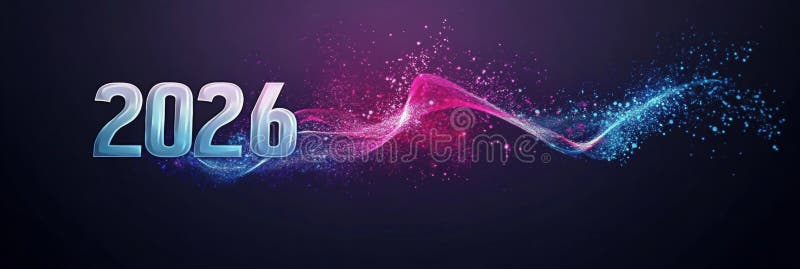 Abstract Background with Year 2026 Illuminated by Neon Glowing ...
