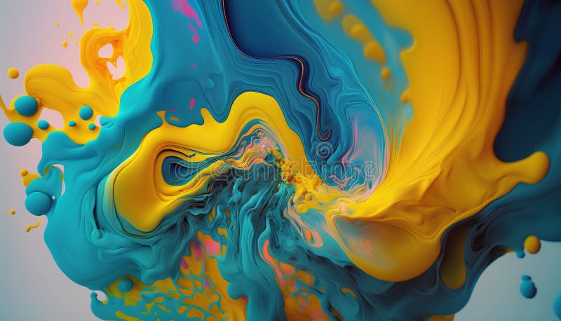 Abstract Background with Yellow, Blue and Orange Paint Splashes. 3d ...