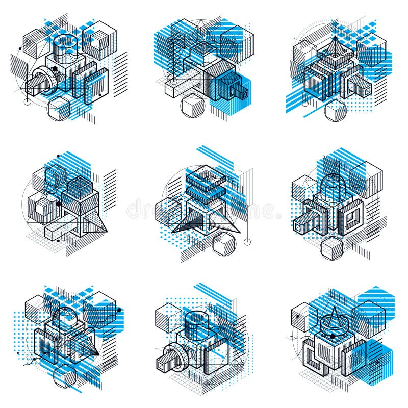 Abstract Backgrounds with Isometric Elements, Vector Linear Art with ...
