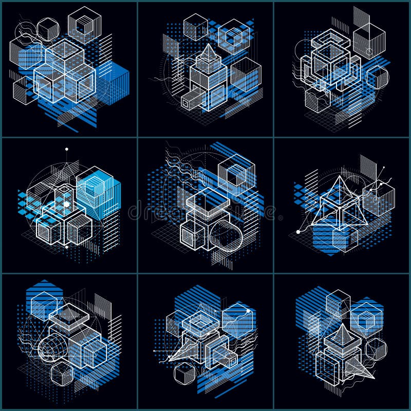 Abstract Backgrounds with Isometric Lines, Vector Illustrations. Stock ...