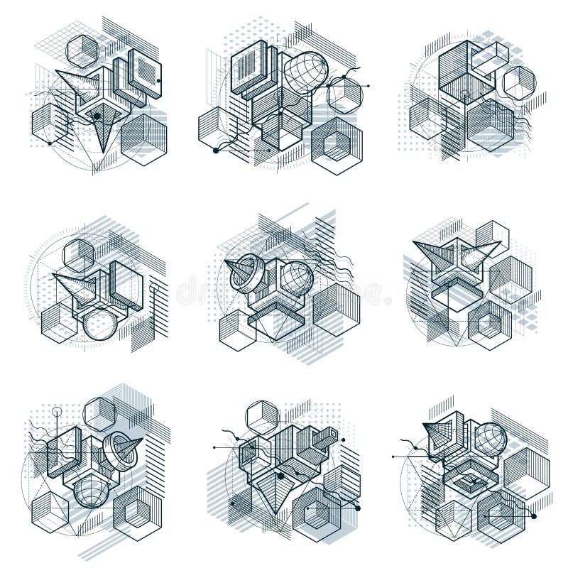 Abstract Backgrounds with Isometric Lines, Vector Illustrations. Stock ...