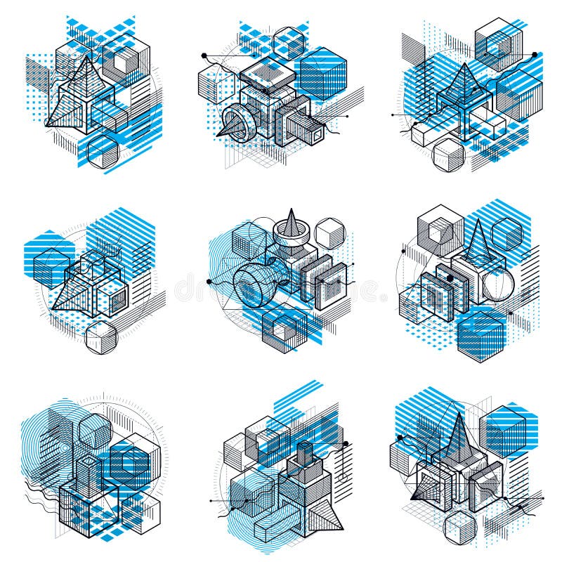 Abstract Backgrounds with Isometric Lines, Vector Illustrations. Stock ...