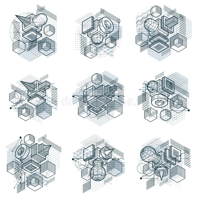 Abstract Backgrounds with Isometric Lines, Vector Illustrations. Stock ...