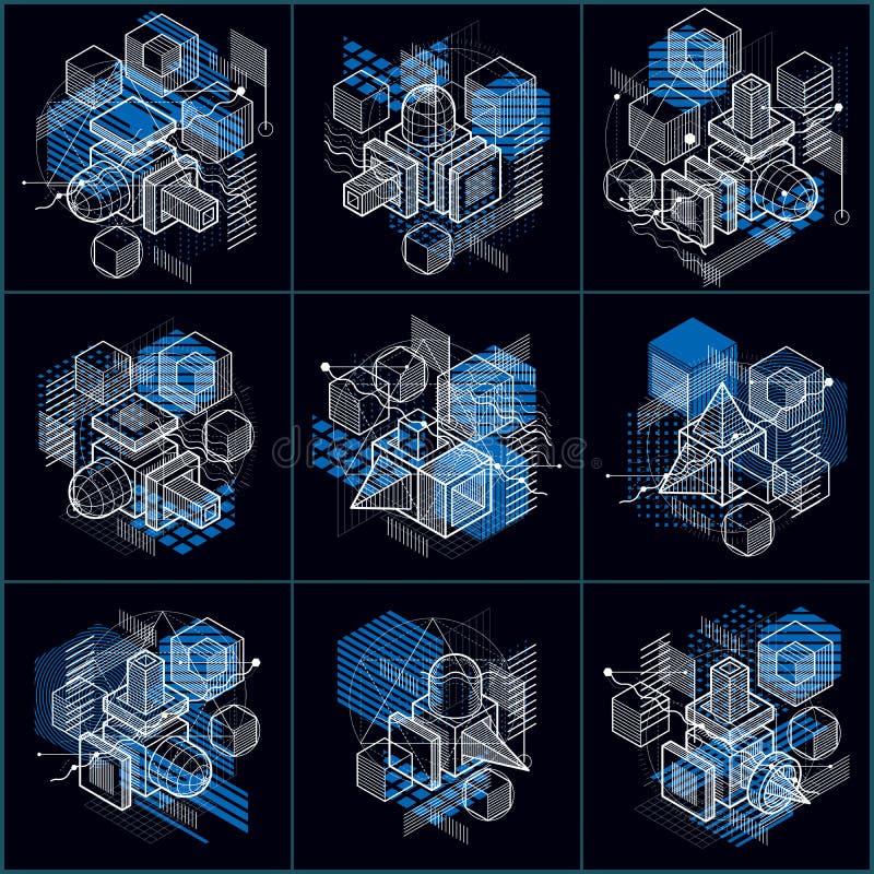 Abstract Backgrounds with Isometric Lines, Vector Illustrations. Stock ...