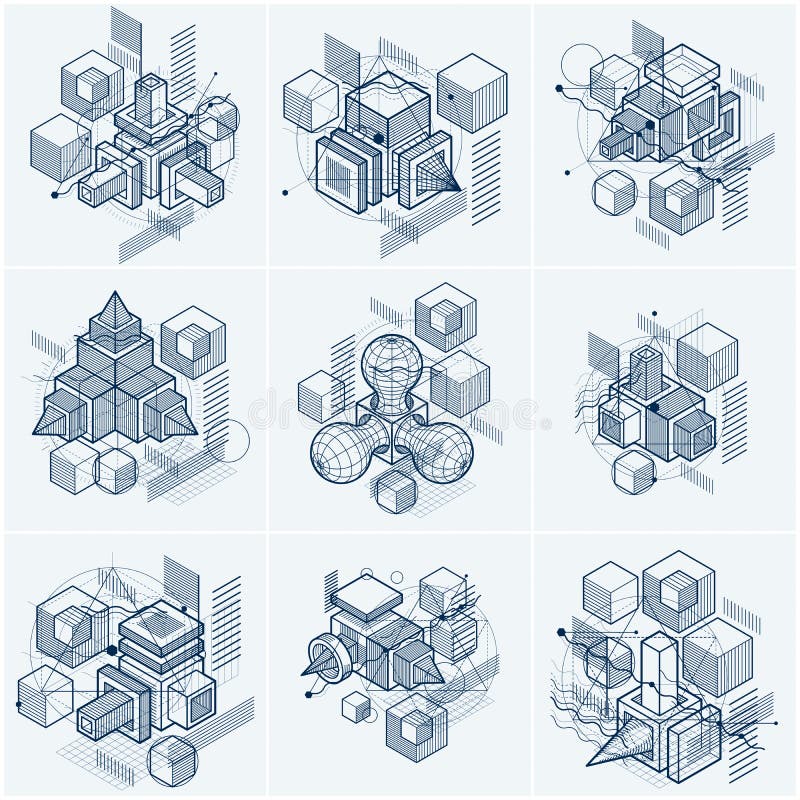 Abstract Backgrounds with Isometric Lines, Vector Illustrations. Stock ...