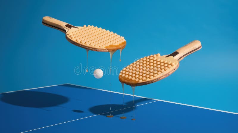 Abstract Badminton Scene with Rackets, Shuttlecock on Blue Background ...