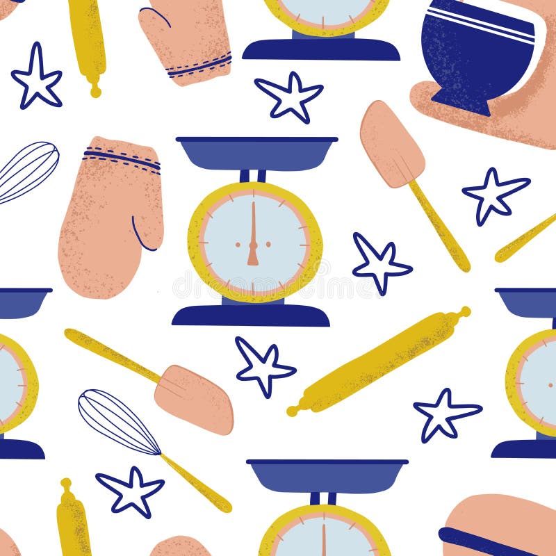 Abstract Baking Kitchen Pattern Icons Grunge Elements with Linear Style ...