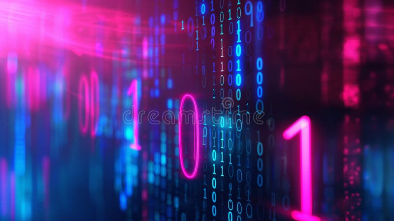 Abstract Banner with Binary Code, Glowing Blue and Purple Numbers and ...