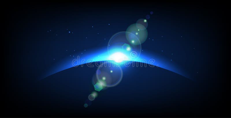 Abstract Banner. Blue Glow Lights Sun Eclipse with Flares on Dark ...