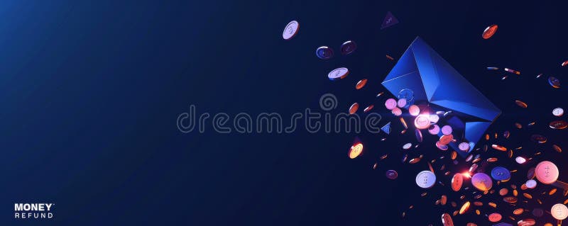 Abstract Banner with Falling Coins and Blue Envelope Symbolizing Money ...