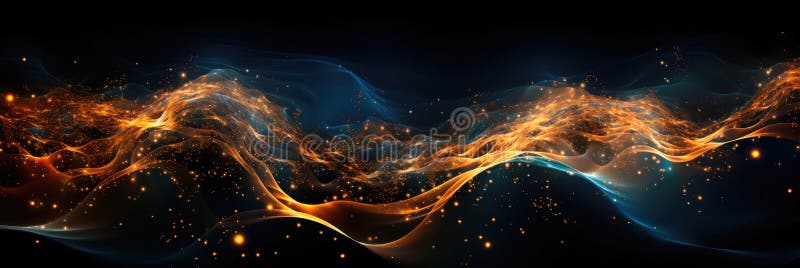 Abstract Banner in the Form of a Yellow Glowing Wave on a Turquoise ...