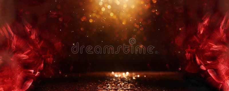 Abstract Banner of Glitter Black, Red and Gold Lights Background. De ...