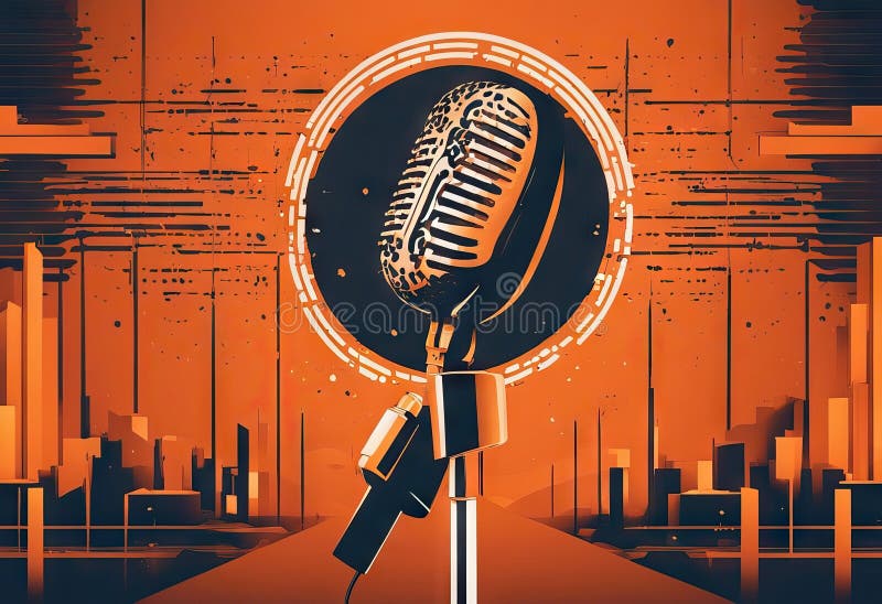 Abstract Banner for a Podcast. Studio Microphone Button on Bright ...