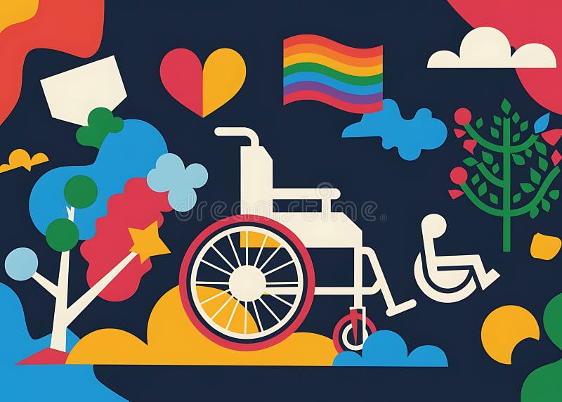 Abstract Banner with Unity Symbols, Wheelchairs, and Diversity Stock ...