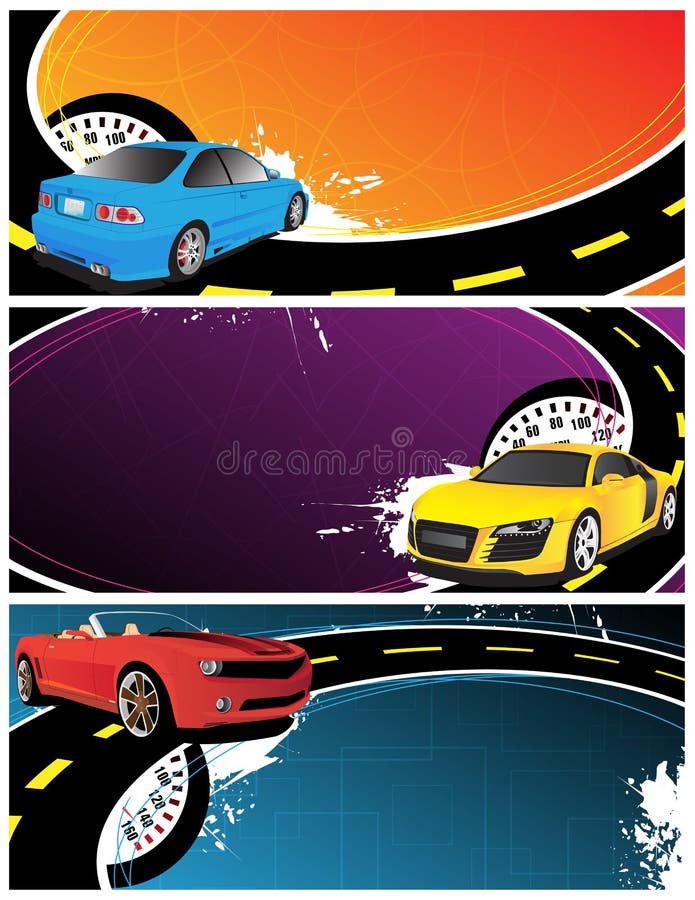 Abstract banners with cars stock vector. Illustration of dash - 7918410