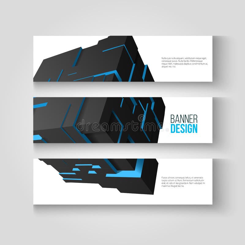 Abstract Banners. 3d Cube with Extruded Polygons Stock Vector ...
